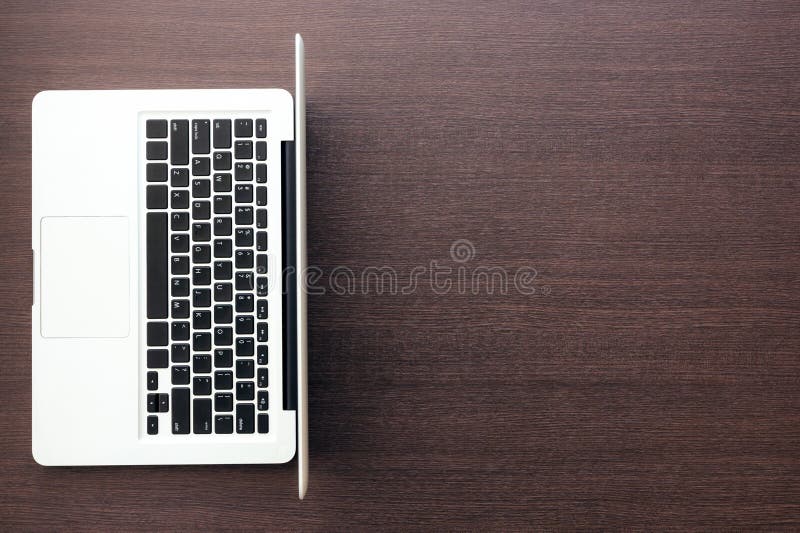 Computer with Blank Space on Wood Desk Top View Stock Image - Image of ...