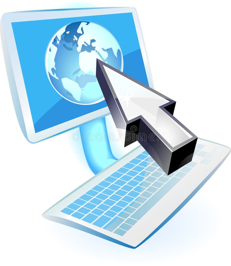 Computer with Blue Globe and Cursor Stock Vector - Illustration of ...