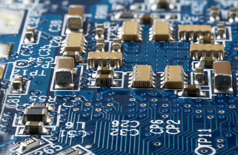 Computer Blue Motherboard with Brown Microcircuits and Different ...