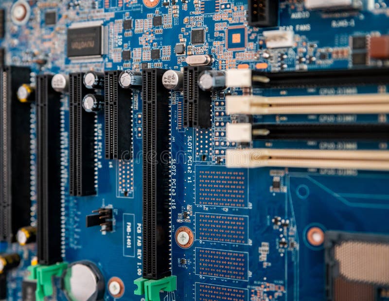 Computer Blue Motherboard without Components. Stock Photo - Image of ...