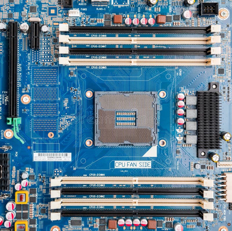 Computer Blue Motherboard without Components. Stock Image - Image of ...