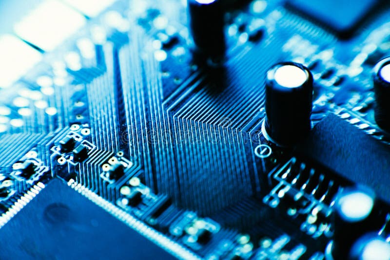 Computer Board Capacitors Blue Color Close-up Stock Image - Image of ...