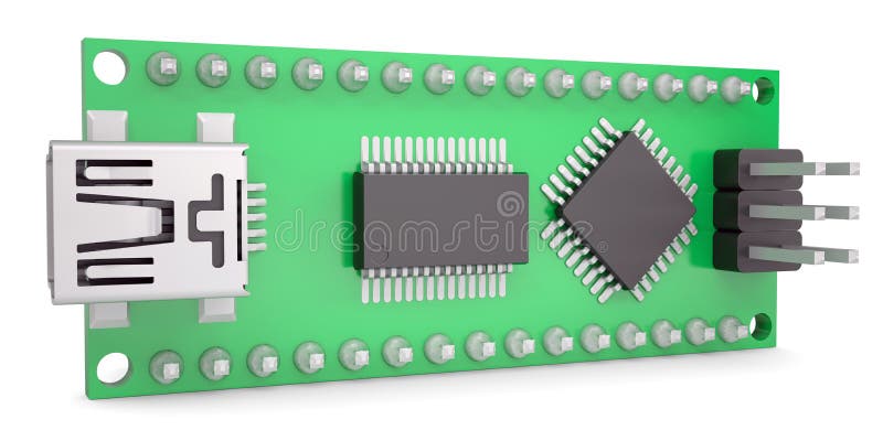 Computer Board with Chips and USB Output Stock Illustration ...