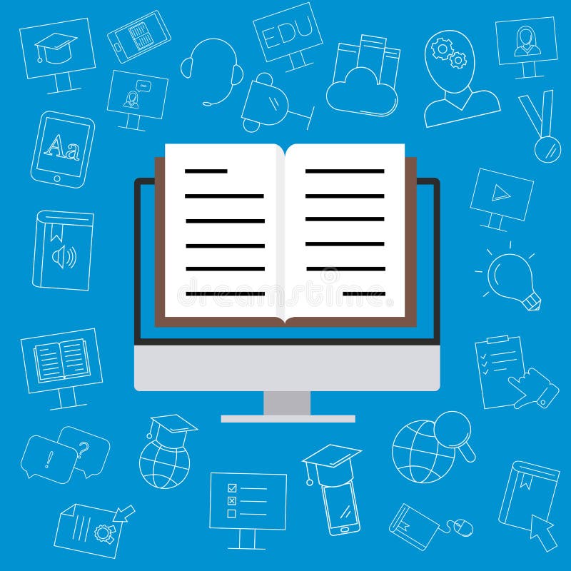 Computer with Book Logo. E-learning, Online Library Concept Stock ...