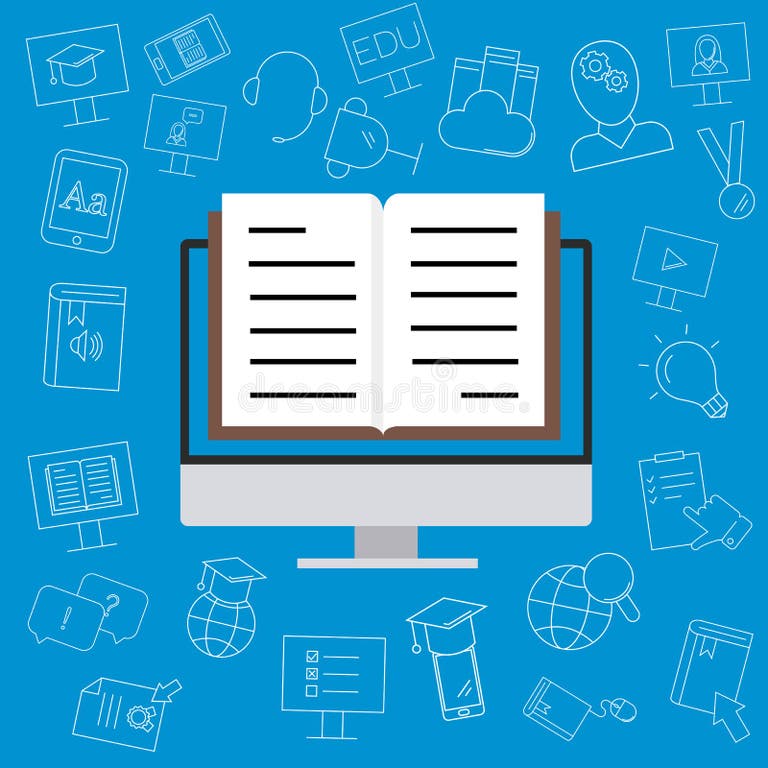 Computer with Book Logo. E-learning, Online Library Concept Stock ...