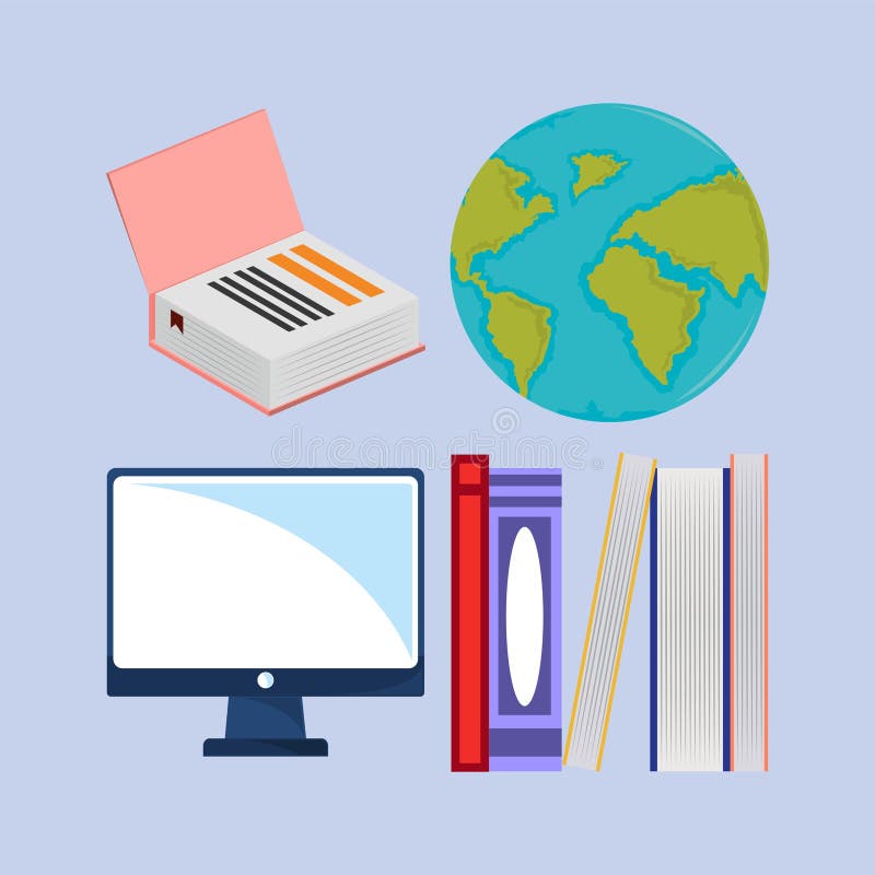 Computer with books stock vector. Illustration of electronic - 225711259