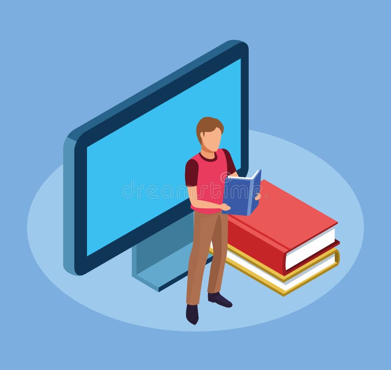 Computer with Books and Globe. Online Education Stock Vector ...