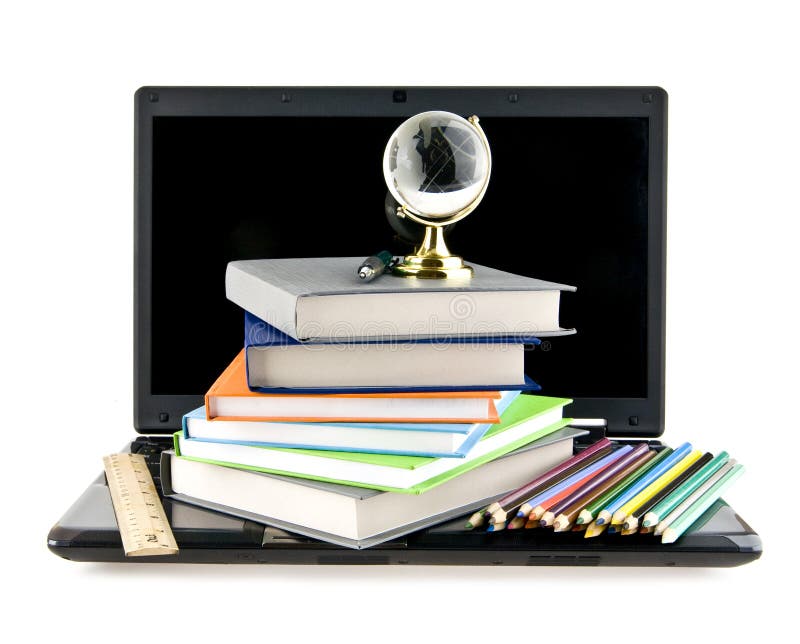 Computer, Books,pencils and a Globe Stock Photo - Image of hardcover ...