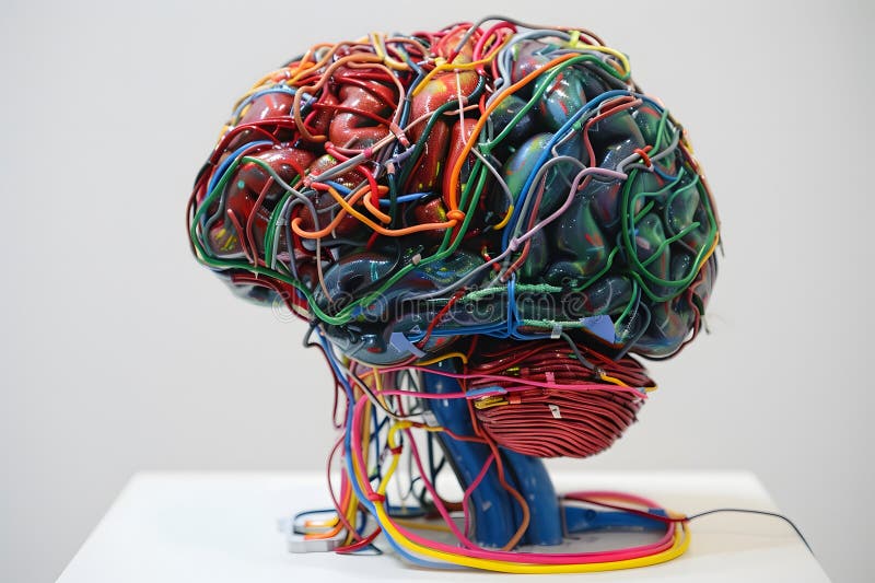Computer Brain Diagram with Multicolored Wires Connected To Search ...