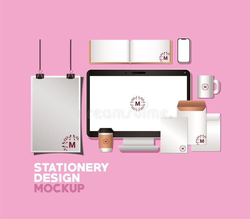 Computer and Branding Mockup Set Vector Design Stock Vector ...