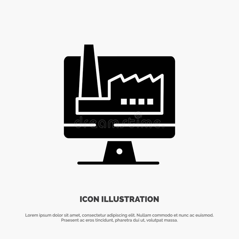 Computer, Building, Monitor, Factory Solid Black Glyph Icon Stock ...