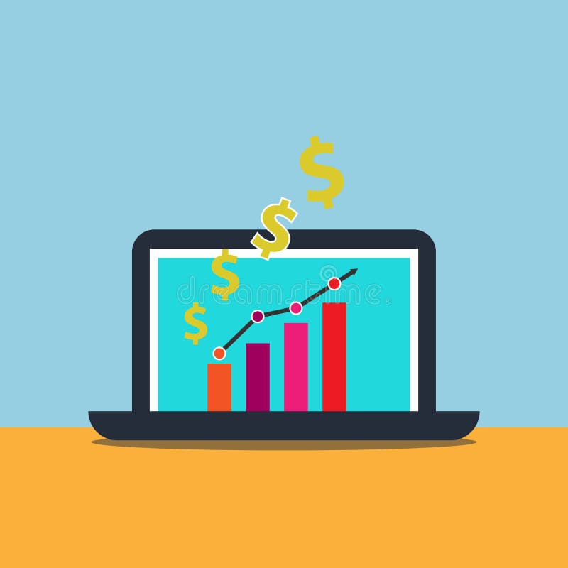 Computer Business Chart Bar Flat Design Illustration Vector Stock ...