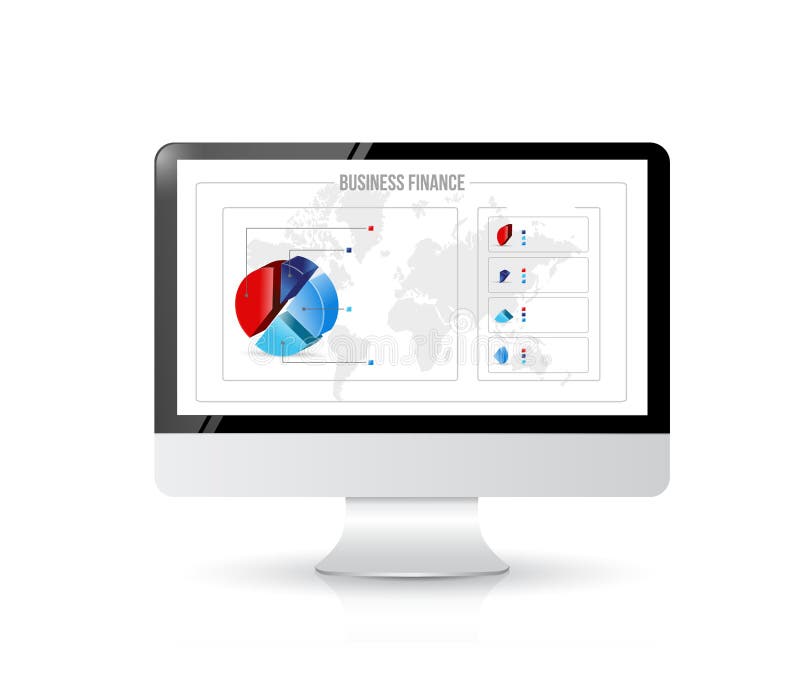 Computer with Business Finance Graphics on Screen. Stock Illustration ...