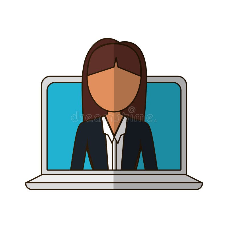 Computer with Businesswoman Icon Image Stock Illustration ...