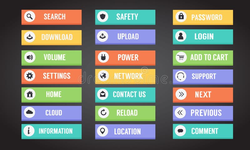 Computer Buttons and Icons with Text Stock Vector - Illustration of ...