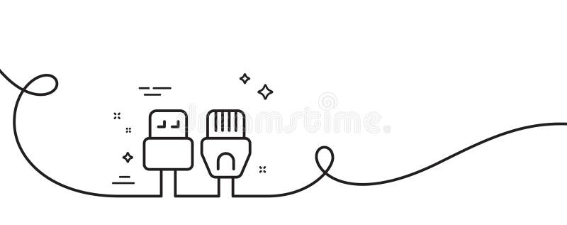 Computer Cables Line Icon. Usb, Rj45 Connection Wires Sign. Continuous ...