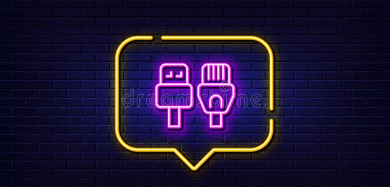 Computer Cables Line Icon. Usb, Rj45 Connection Wires Sign. Neon Light ...