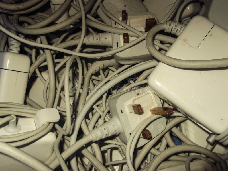 Computer and it Cables, Power Supplies and Plugs Piled Up in Storage ...