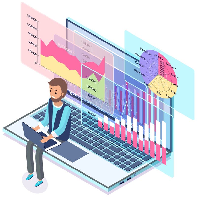 Businessman Analyzes Statistical Indicators, Data on Monitor. Man ...