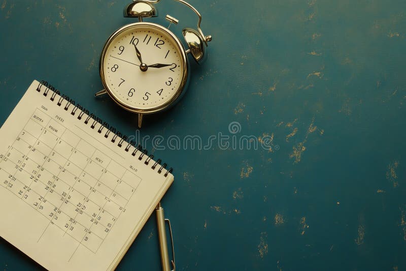 Computer, Calendar, Alarm Clock, and Laptop Organized in a Workspace ...