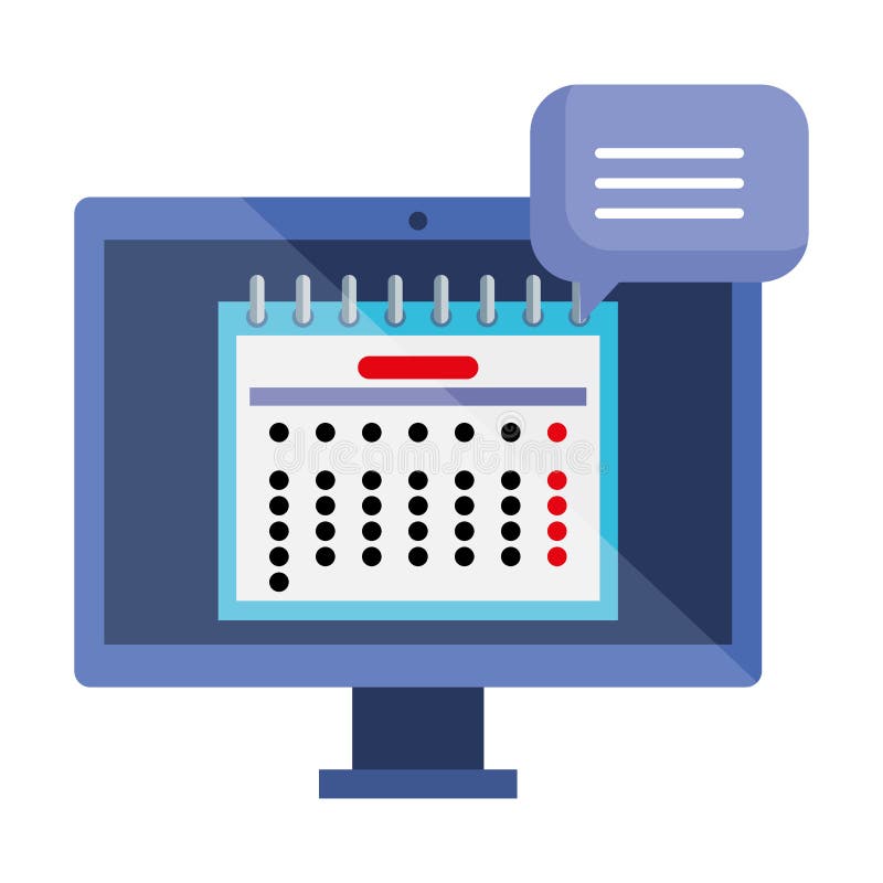 Computer with Calendar Date Reminder and Speech Bubble Stock ...