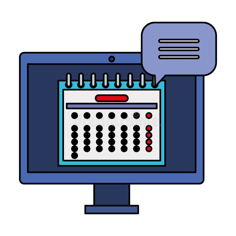 Computer with Calendar Date Reminder and Speech Bubble Stock ...
