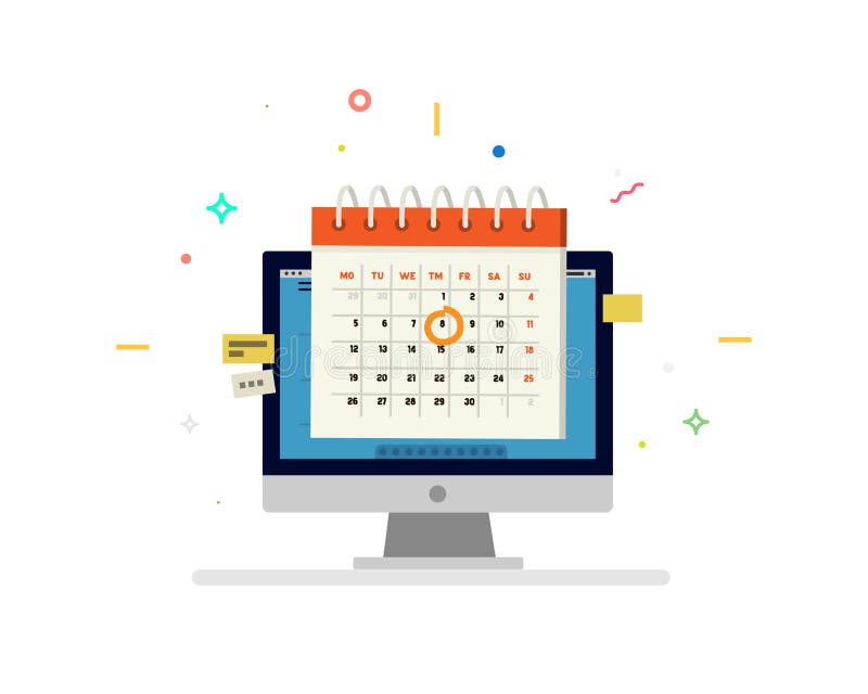 Computer Calendar Check Mark Learning Online Stock Vector ...