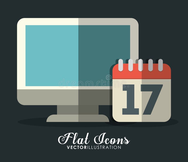 Computer and Calendar Icon. Office Instrument Design. Vector Graphic ...