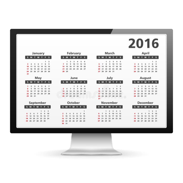 Computer with 2016 Calendar Stock Vector - Illustration of planner ...