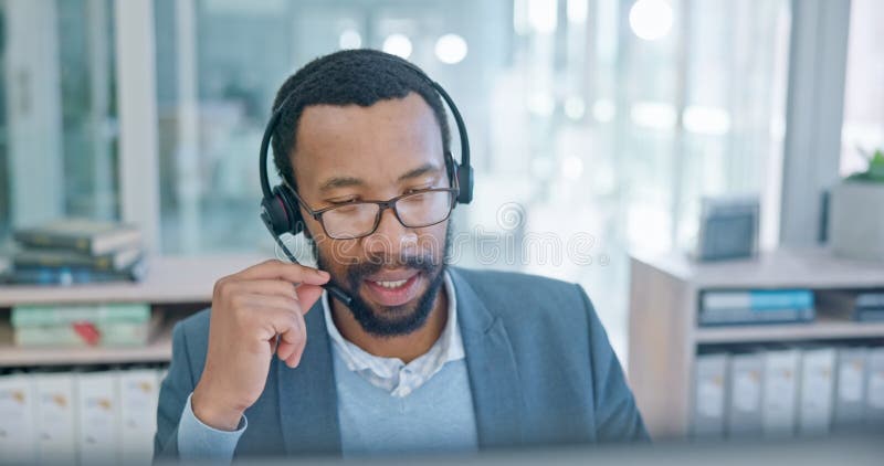 Computer, Call Center and Happy with Man Talking and Support at Help ...