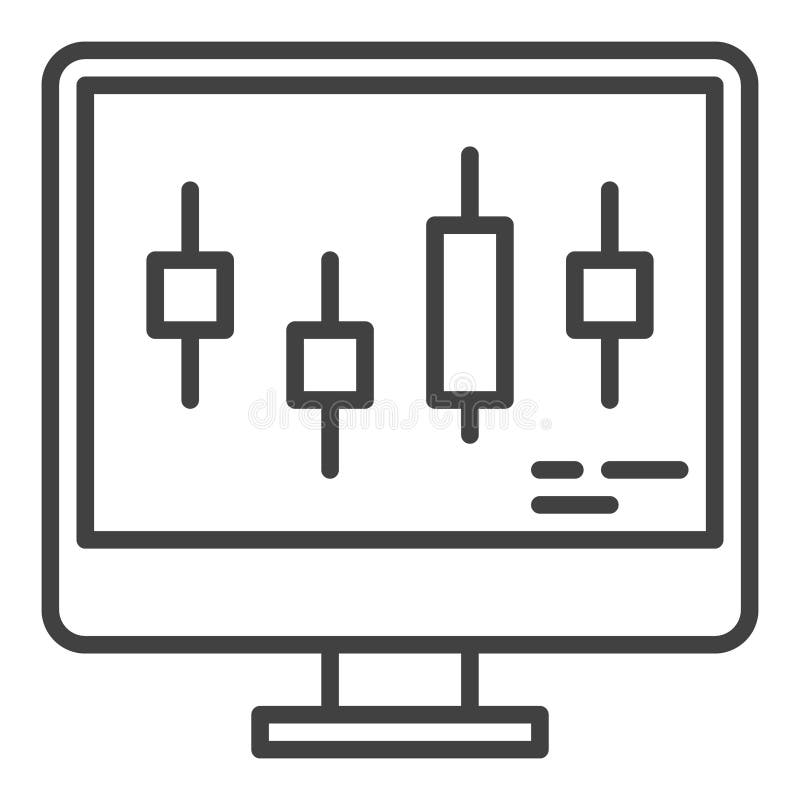 Computer with Candlestick Chart Vector Day Trading Linear Icon or Logo ...
