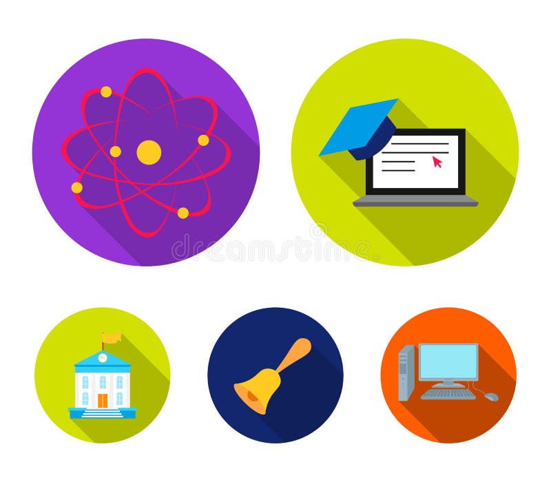 Computer, Cap, Atom, Nucleus, Bell, University Building. School Set ...