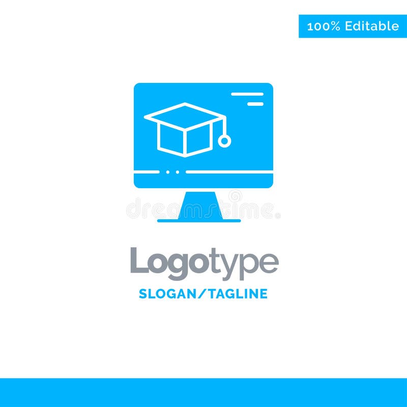 Computer, Cap, Education, Graduation Blue Solid Logo Template. Place ...
