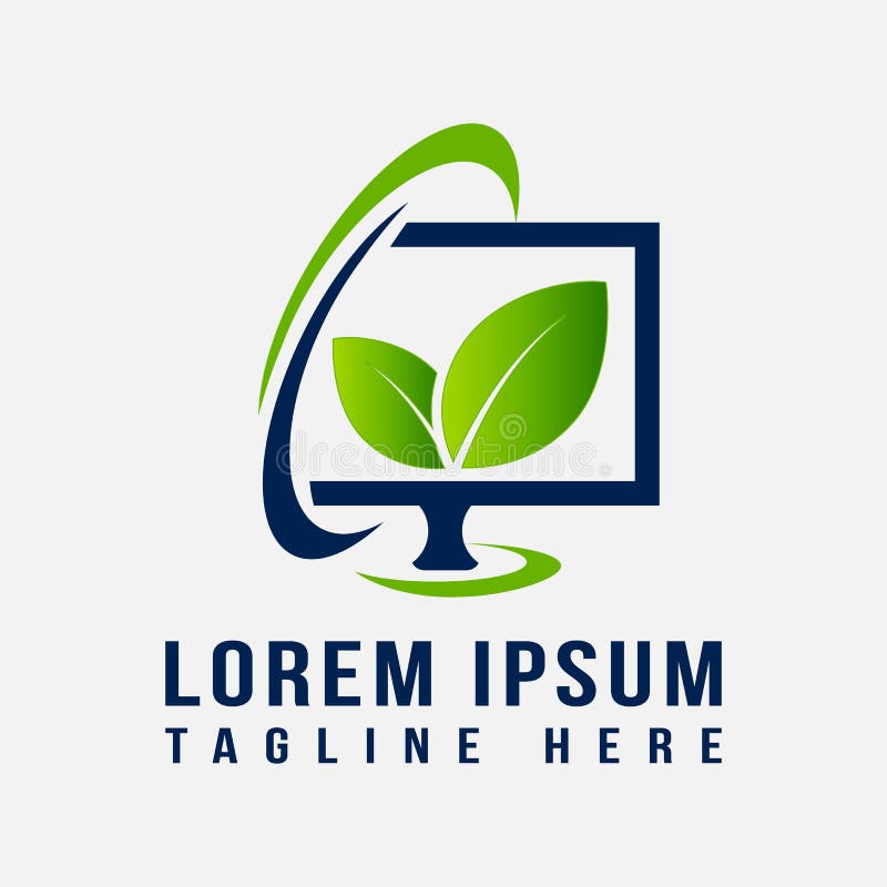 Computer Care Symbol Icon Vector with Leaf Stock Vector - Illustration ...