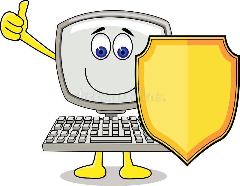 Computer Cartoon With Shield Stock Vector - Illustration of shield ...