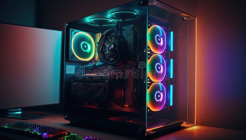 Computer Case with Colorful Lights on it. Generative AI Stock ...