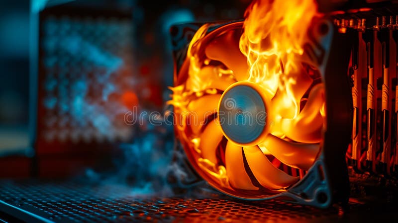 A Computer Case with a Fan on Fire in the Middle of it Stock Image ...