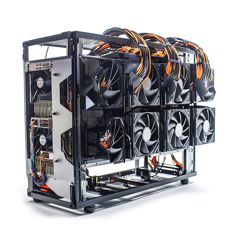 A Computer Case with Many Fans and Cables Stock Illustration ...
