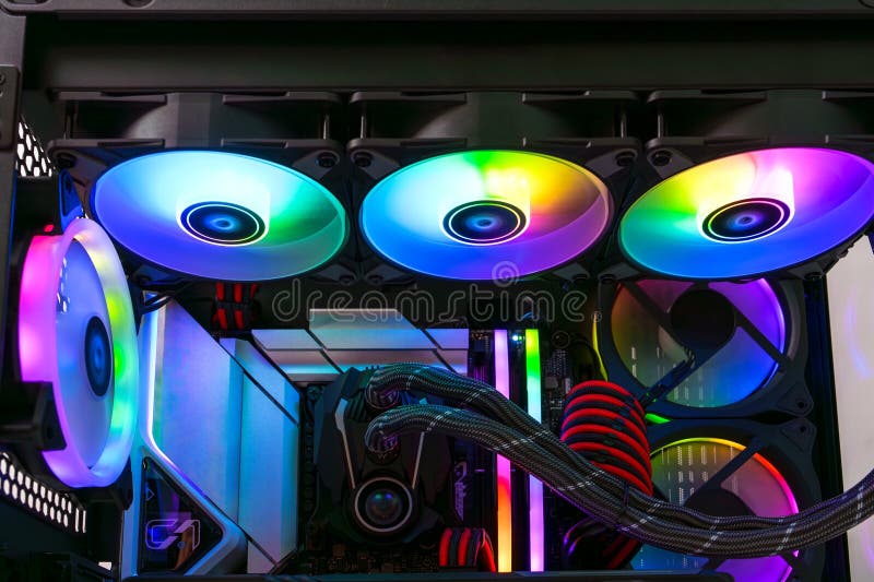 Computer Case with Multiple Cooling Fans Illuminated with Bright ...