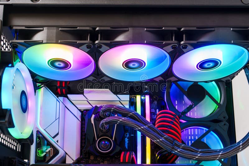 Computer Case with Multiple Cooling Fans Illuminated with Different ...