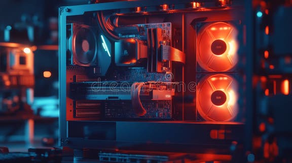 A Computer Case with a Red Fan on the Right Side Stock Illustration ...