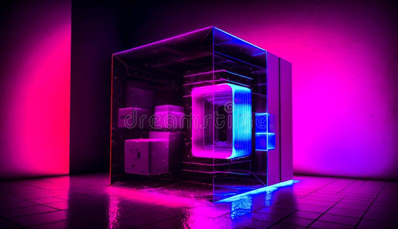 Computer Case Sitting on Top of Tiled Floor Next To Neon Light ...