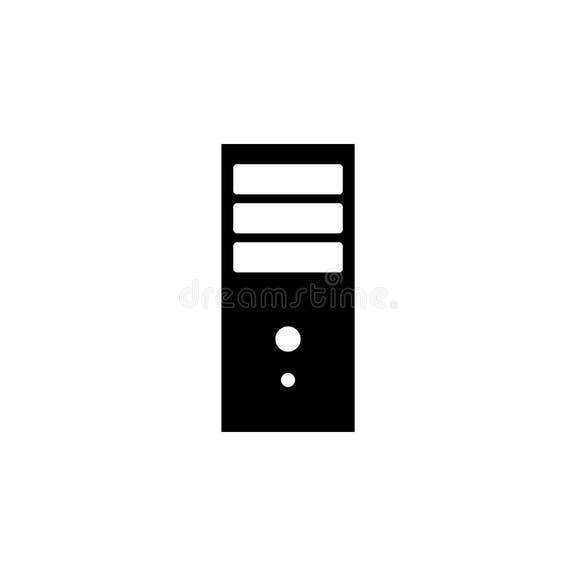 Computer Case Tower, PC System Case Solid Flat Vector Icon Isolated on White Background Stock ...