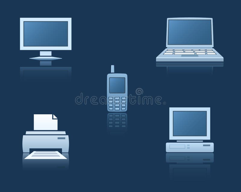 Computer, Cell Phone, Printer Stock Vector - Illustration of print ...