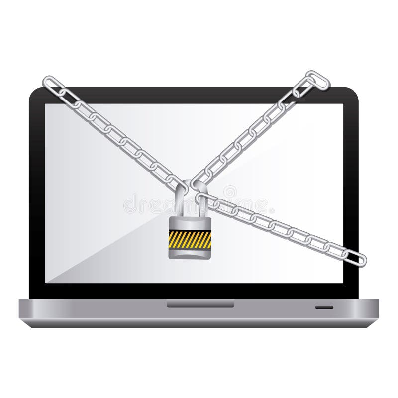 Computer with Chain and Lock Icon Stock Illustration - Illustration of ...