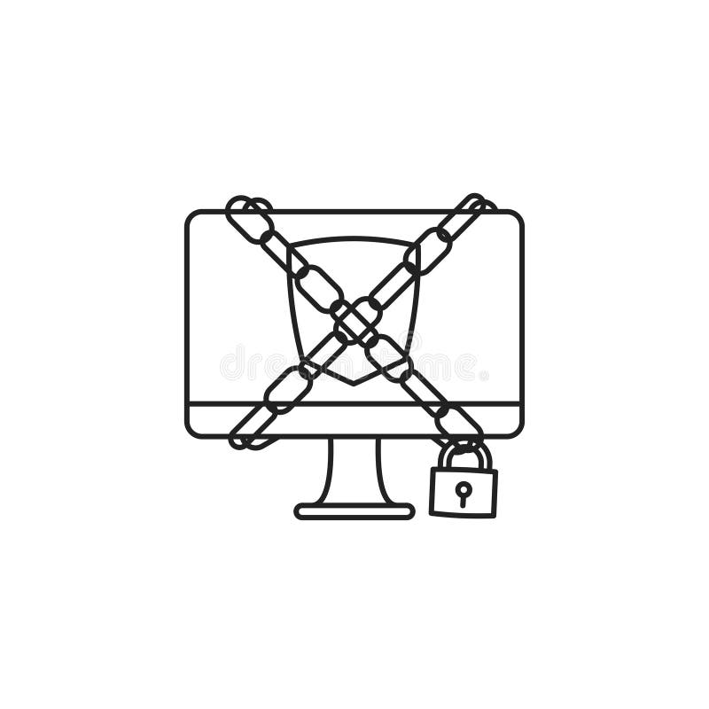 Computer in Chains Vector Line Icon Stock Vector - Illustration of ...