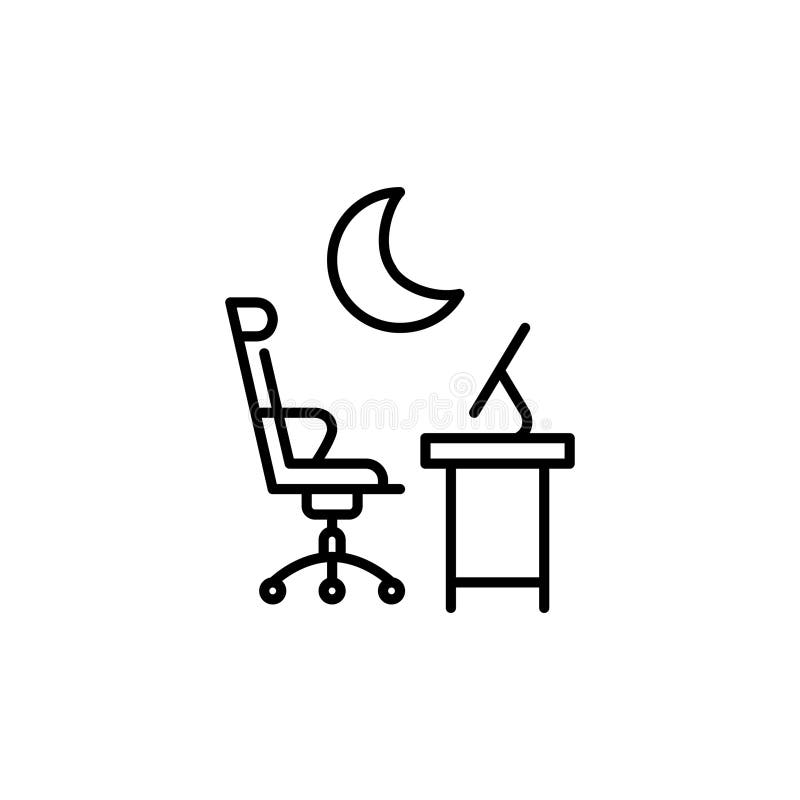 Computer Chair, Desk and Crescent Moon. after Hours Work, Late Night ...