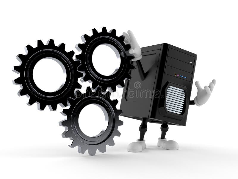 Computer Character with Gear Wheels Stock Illustration - Illustration ...