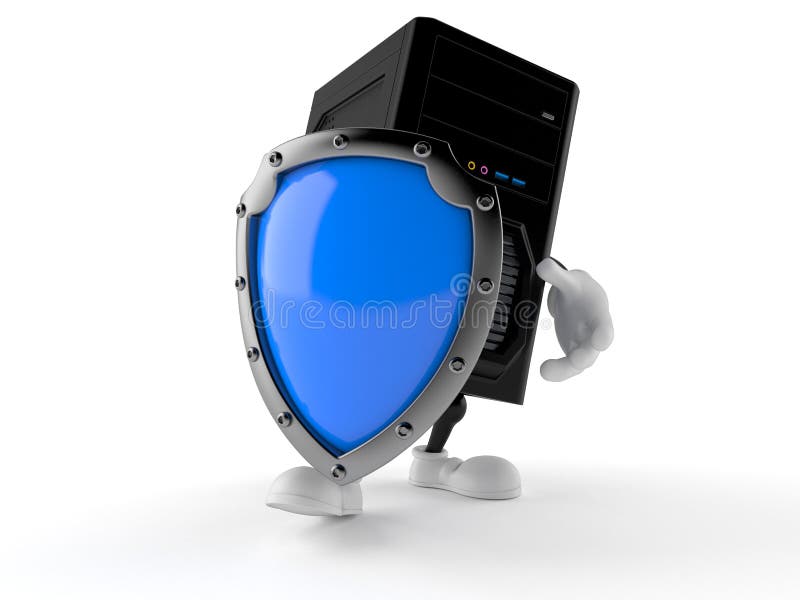 Computer Character with Protective Shield Stock Illustration ...