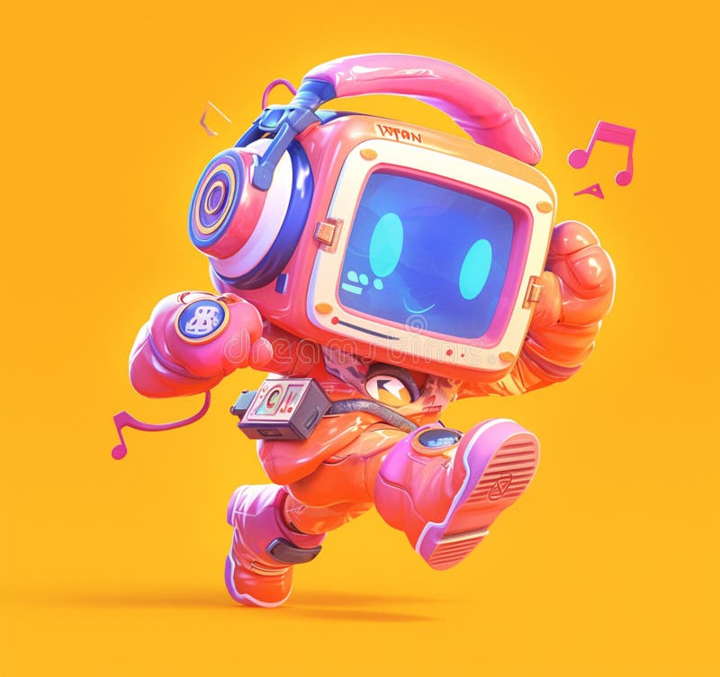 A Computer Character that Wears Headphones is Running, in the Style of ...